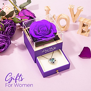 NEWNOVE Mothers Day Gifts - Preserved Real Purple Rose with Angel Wings Necklace - Flower Gifts for Women Wife Girlfriend Mom and Grandma, Anniversary Birthday Gifts for Women