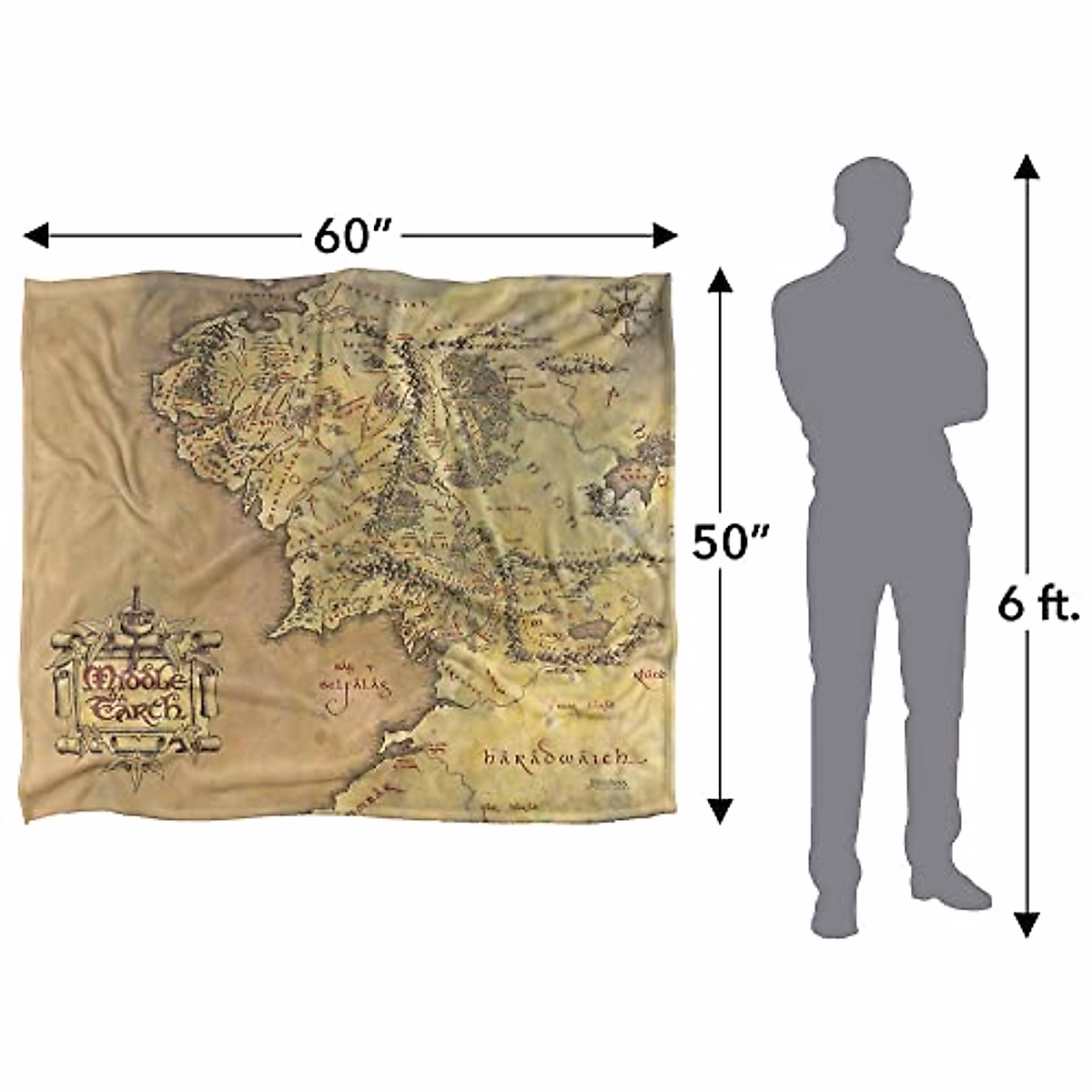 The Lord of The Rings Blanket, 50"x60" Map of Middle Earth Silky Touch Super Soft Throw Blanket