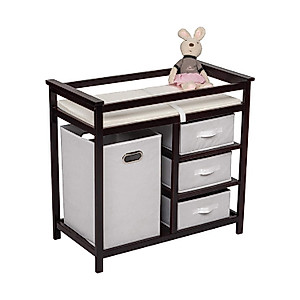 Kinquat Baby Changing Table w/Drawers and Hamper Bag - Changing Table Station, Changing Table Dresser, Changing Table Topper for Baby and Mom, Cherry