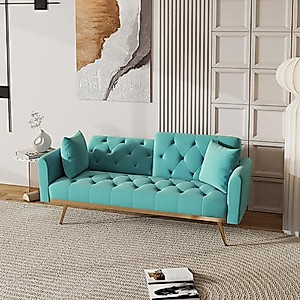 Modern Convertible Tufted Futon Sofa Bed Split Adjustable Backrest Loveseat Sofabed W/Removable Padded Armrests and 2 Pillows for Home Office Apartment RV Studio Living Space/Guest Room