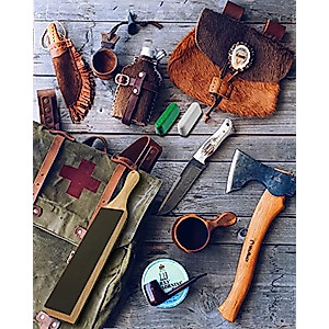 LAVODA Leather Strop for Knife Sharpening with Polishing Compound Paddle Strop Double-sided Strop Kit 14" x 2" Knife Stropping Block for Honing Woodworking Pocket Fnives, Folding knife