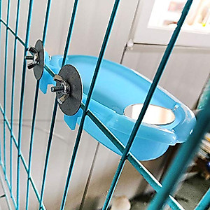 SHINYLYL Bird Bath Tub Bowl Basin Hanging Birdbath Toy Pet Parrot Budgie Parakeet Cockatiel Cage Water Shower Food Feeder with Mirror (Blue)