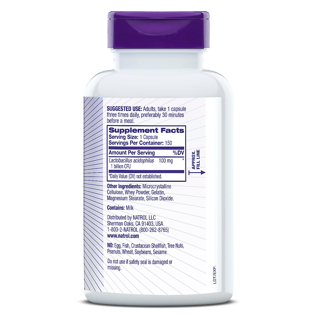 Natrol Acidophilus Probiotic 100 mg, Dietary Supplement for Healthy Gut Function, Digestive Health Capsules for Adults, 150 Capsules, Up to a 50 Day Supply