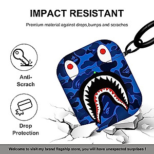 CULIPPA for AirPods 2 Case Cover Shark Mouth Camo Style Pattern Design for Airpods 2nd Generation Silicone Protective Case Shockproof for Women Girls with Keychain for Apple Airpods 2/1 Charging Case