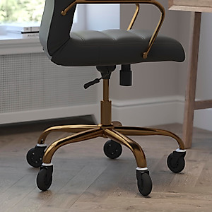 Flash Furniture Whitney High Back Black LeatherSoft Executive Swivel Office Chair with Gold Frame, Arms, and Transparent Roller Wheels