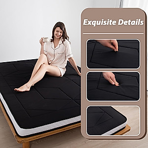 MAXYOYO 4" Thick Japanese Floor Mattress Futon Mattress, 3D Geometric Pattern Foldable Foam Mattress Roll Up Mattress Shikibuton Mattress Guest Mattress Sleeping Pad, Black, Full