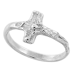 Sterling Silver Tiny Crucifix Ring Polished finish 3/8 inch wide size 9
