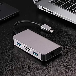 USB Hub Portable USB Hub 6 in 1 Type C USB 3.0 Hubs Type-C to 2xUSB3.0 RJ45 SD TF Card PD Charging Port Adapter Cable Converter for Laptop MacBook(Silver) (Color : Silver)