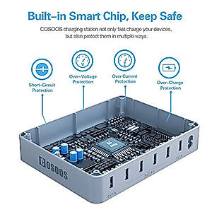 USB Charging Station for iPhone 14,COSOOS Charger Station with 5 lPhone Cable,1 Type-C,1 Micro Cable,6-Port Charging Station for Multiple Devices(Silver White)