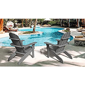 PolyTEAK Adirondack Chair, Premium Weather Resistant Poly Lumber, Outdoor Patio Furniture, Up to 300 lbs, Plastic Adirondack Chairs for Porch, Deck, & Pool Side, Traditional Element Collection, Grey