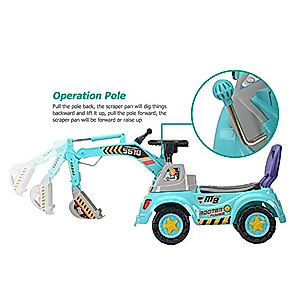 POCO DIVO Blue Digger Scooter, Ride-on Excavator, Pulling cart, Pretend Play Construction Truck