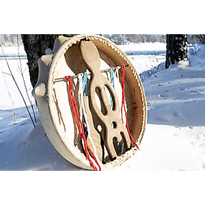Siberian round shaman drum 19" (50 cm) with drawing of a bear/authentic tambourine/with beater and case included