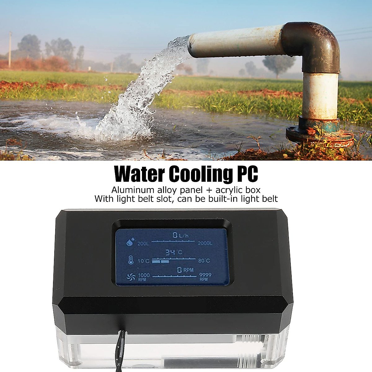 PC Water Cooling Thermometer, Smart LCD Speed Temperature Detect, PC G1/4 Thread Water Cooling System Temperature Meter for Computer Laptop