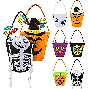 6 Piece Trick or Treat Bucket, Halloween Treat Bags, Non-Toxic Halloween Party Supplies for Kids, Boys and Girls