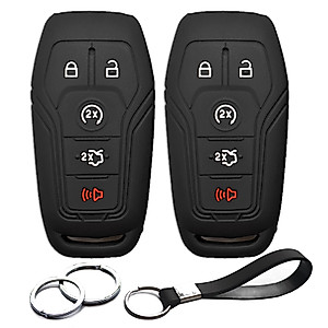 INFIPAR 2pcs Compatible with Ford Edge Fusion Explorer Mustang F-150 F-250 F-350 F-450 Super Duty Expedition Lincoln MKC MKX MKZ Nautilus Silicone Key Fob Cover Case Keychain Holder