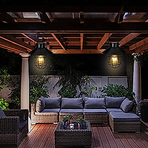 Solar Lantern Outdoor Hanging Lights Solar Powered Decorative Retro Waterproof LED Bulb Metal Lantern Lamp with Handle for Garden Yard Porch Fence Tabletop