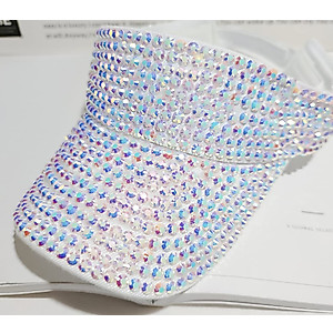 ASUITOFK Bling Rhinestone Sport Sun Visor Hats Adjustable Summer Cap Visor Caps for Men and Women Outdoor Hat White