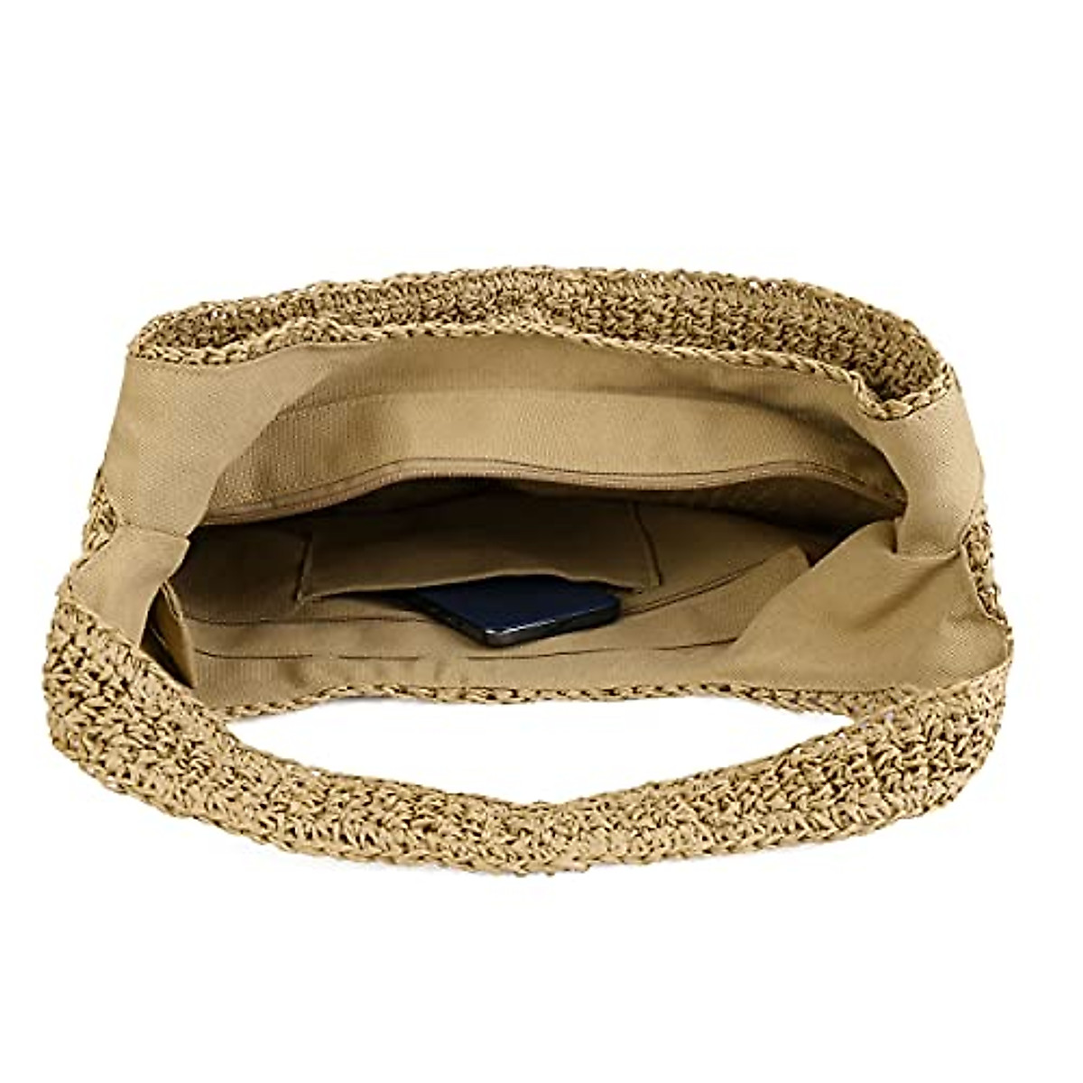 CHIC DIARY Womens Hand-woven Straw Shoulder Bag Large Summer Beach Leather Handles Handbag Tote with Zipper (#01-Khaki)