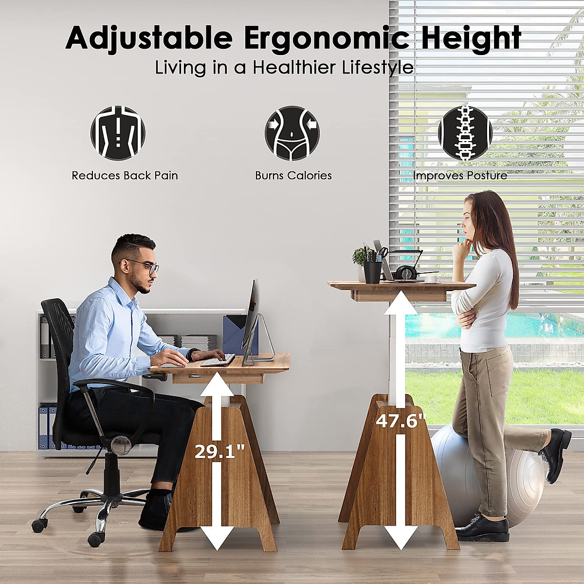 Standing Desk, Electric Height Adjustable Desk with 100% Solid Walnut Wood, Adjustable Height from 29.1″-47.6″, Advanced Motor, Silent & Smooth Lift, Smart Controller, Sit Stand Desk for Home Office