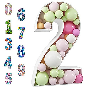 Mosaic Balloon Frame Marquee Light Up Numbers 2 Pre-Cut Large Foam Board Sign Cut-out for Boy Girl Birthday Backdrop Anniversary Decoration