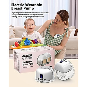 Double Wearable Breast Pump, Hands Free Vacuum Breast Pumps, Lower Noise and Painless, LED Display Memory Function, 4 Modes 9 Levels Electric Breast Pump Portable, 24mm Flange, 2 Pack