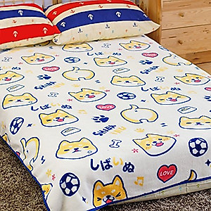 Flannel Fleece Throw Blanket, Cute Shiba Inu Micro Fleece Soft Blanket Throw Blanket