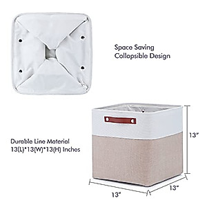 Kerhouze 13 Inch Fabric Storage Cubes Bins Cubby Storage Bins Foldable Cube Organizer Bins Baskets for Organizing with PU Handles for Shelves Nursery