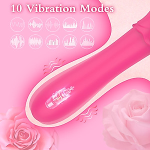 Clitoral G Spot Vibrator with 10 Vibration Modes, Powerful Soft Silicone Dildo Massager Vibrators for Anal Stimulation, Rose Sex Toys for Women