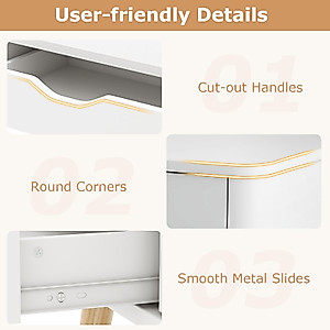 Tangkula Mid Century Desk with 2 Storage Drawers, Modern Writing Study Desk with Rubber Wood Legs, Versatile Home Office Study Desk for Small Space, Vanity Table for Bedroom (White)