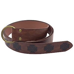 HiiFeuer Medieval Embossed PU Leather O Ring Belt, Retro Renaissance Knight Belt (Dark Brown A)