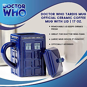 Doctor Who Tardis Mug | Official Ceramic Coffee Mug With Lid | 17 Oz.
