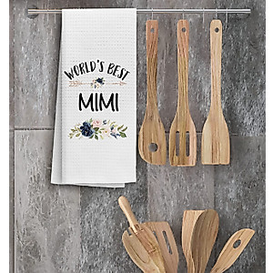 TUNW Best Grandma Kitchen Towels 16″×24″,World’s Best Mimi Floral Soft and Absorbent Kitchen Tea Towel Dish Towels Hand Towels,Birthday Christmas Thanksgiving for Mimi Grandma