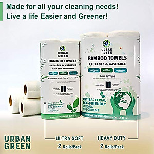 Reusable Bamboo Towels by Urban Green, Large size 2 rolls 60 sheets (Heavy Duty)