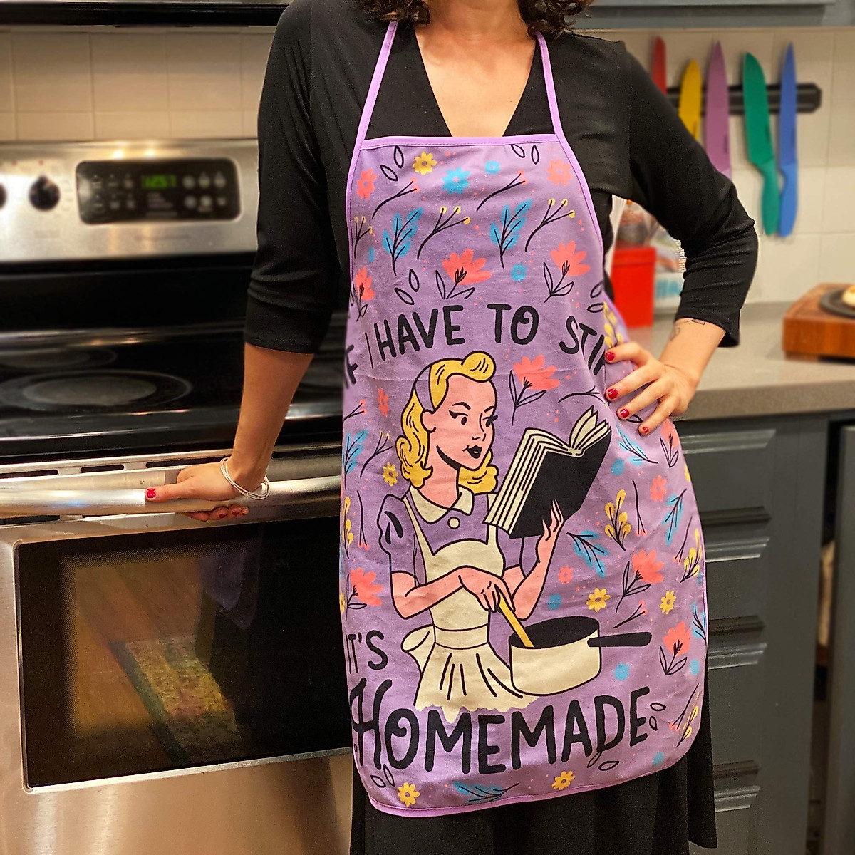 If I Have To Stir It's Homemade Funny Cooking Graphic Kitchen Accessories Funny Graphic Kitchenwear Funny Food Novelty Cookware Purple Apron