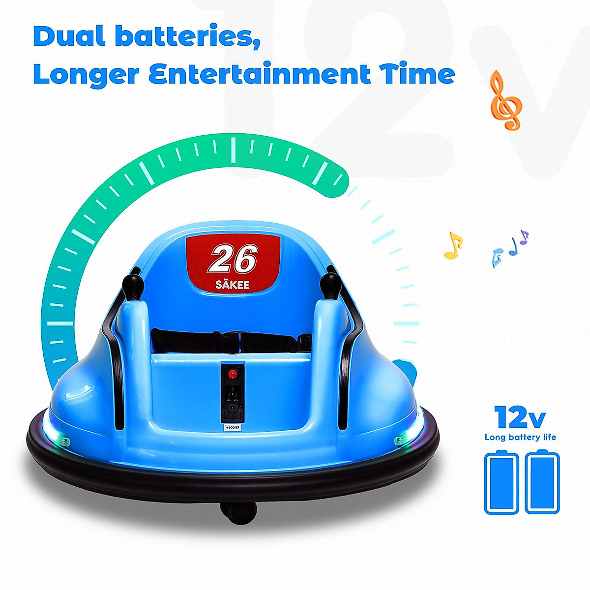 Bumper Car for Kids 12V with Remote Control Flashing Lights Music DIY Stickers for 1.5+ Baby Toddlers Children Electric Ride on Cars Vehicle Toys 66 LBS Weight Capacity, Passed ASTM Test (Blue)