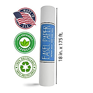 White Art Easel Paper Roll (18 Inch by 75 Feet) – 100% Recyclable Non-Yellowing Arts and Crafts Bond Paper for Paper Tablecloths, Bulletin Board Backing and Wall-Mount Note Stations