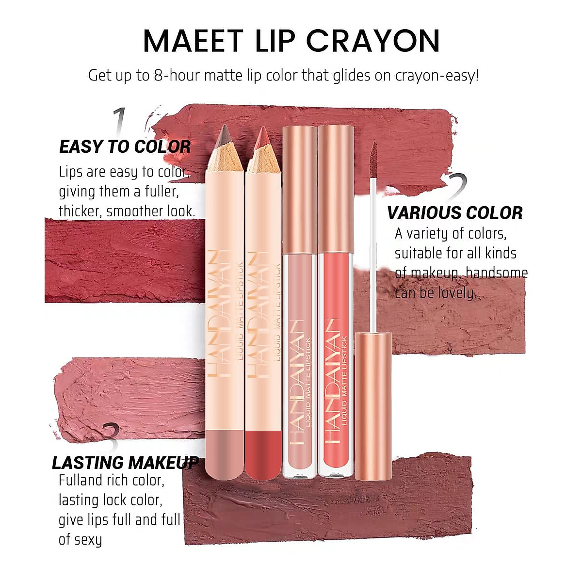 Easilydays 2Pcs Matte Nude Lip Liner Pencil and Lip Stick Set, Velvety Creamy Matte Lip Crayon Full Coverage Lip Stain High Pigment Waterproof, No Smudge Lipstick for Women, Smooth Matte Lip Color Makeup (#01)