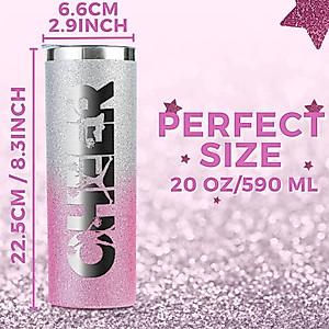 Onebttl Cheerleader Glitter Tumbler Gifts For Girls - Cheer - 20oz/590ml Stainless Steel Insulated Tumbler with Straw, Lid - Gift for Cheerleading, Coach or Cheer Squad - (Pink-Sliver Gradient)