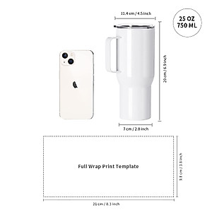 PYD Life Sublimation Tumblers Blanks with Handle 25 OZ Coffee Travel Car Stainless Steel Mugs Cups with Leakproof Lid and Straw for Mug Tumbler Heat Press Sublimation Oven Printing 4 Pack