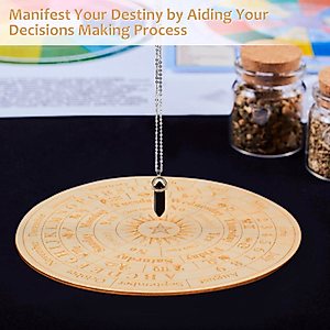 Star Pendulum Board Wooden Dowsing Board Divination Metaphysical Message Board for Witchcraft Wiccan Altar Supplies Kit Beginner Witchcraft Supply, Round Shape (9.8 Inch)
