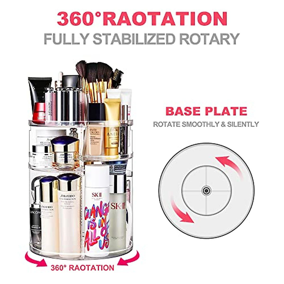 Artbisons 360 Rotating Makeup Organizer, 7 Layers Adjustable Large Capacity Cosmetics Organizer Spinning Perfume Organizer for Vanity Fits Brushes Nail Polish (Clear)