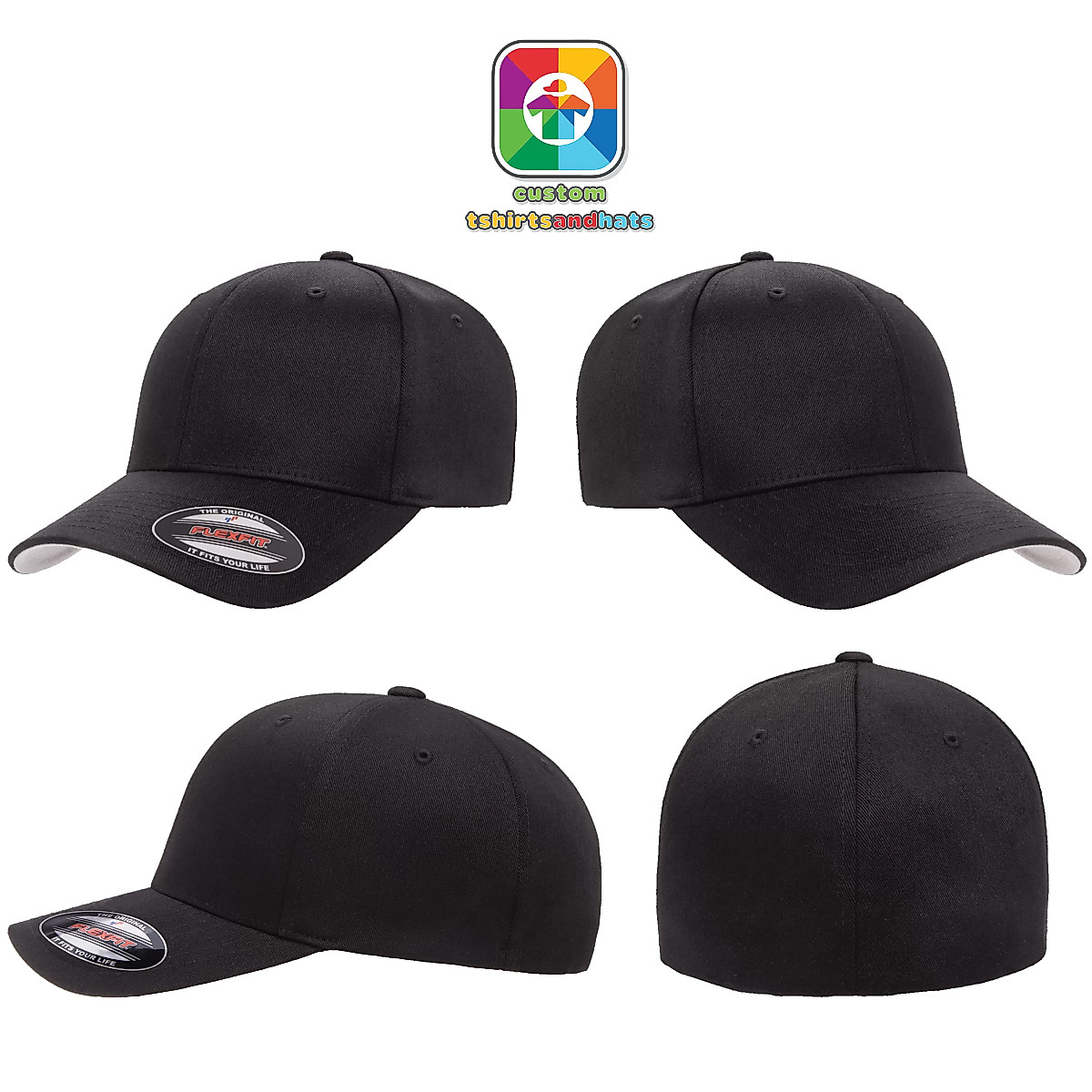 Custom Flex Fit Hat - Add Your Own Text Embroidered - Fitted Hat (L/XL, Black)
