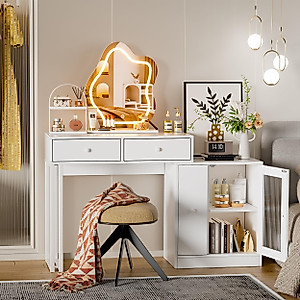 PAKASEPT Makeup Vanity Desk with Mirror and Lights, Makeup Table with Lots Storage, 3 Lighting Modes, Brightness Adjustable, Dressing Table for Women Girls