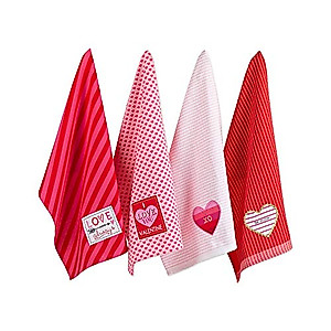 DII Valentine's Day Collection Kitchen, Dishtowel Set, 18X28, Love, 4 Piece