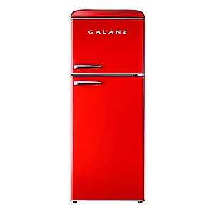 Galanz GLR10TRDEFR Retro Refrigerator with Top Freezer Frost Free, Dual Door Fridge, Adjustable Electrical Thermostat Control, 10.0 Cu Ft, Red