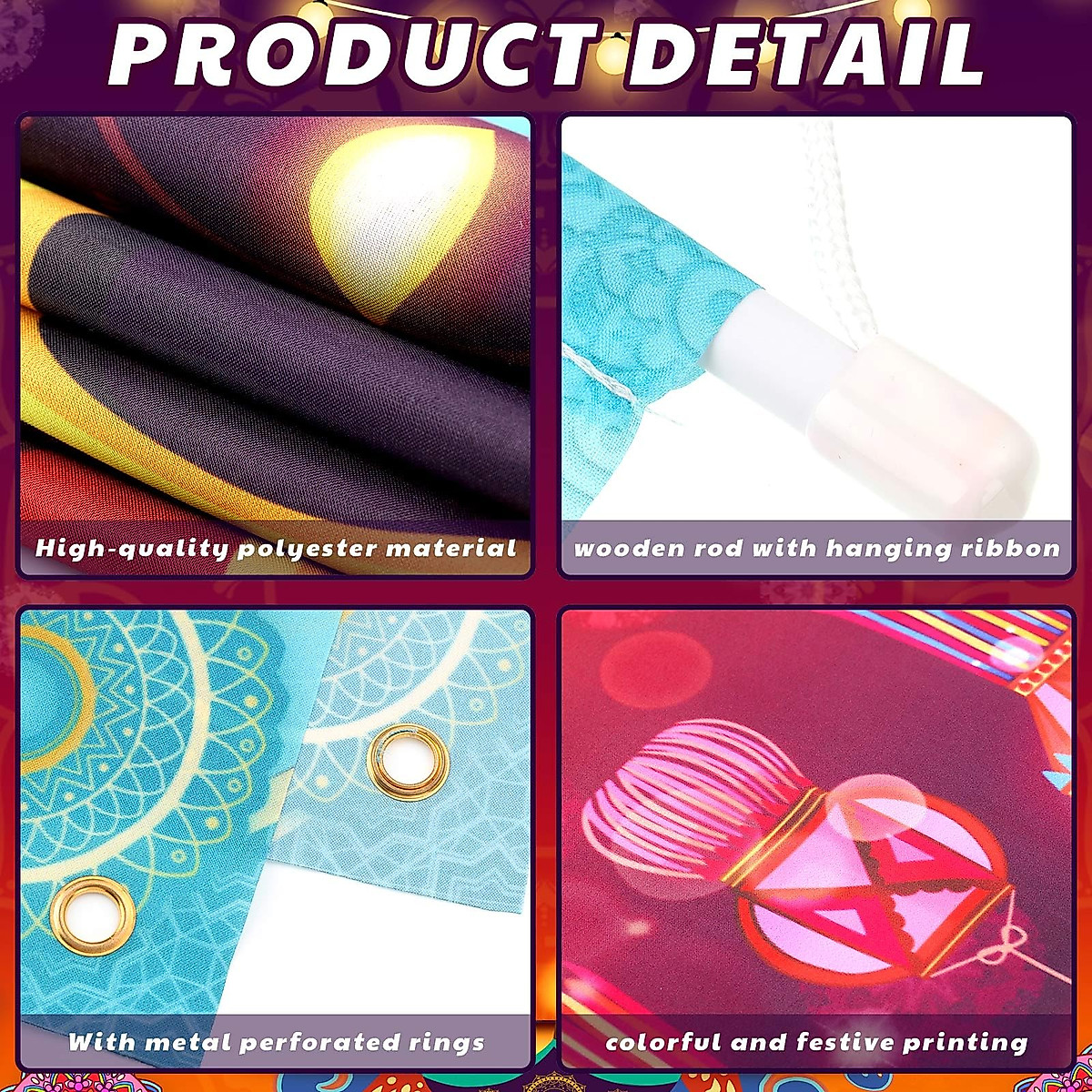 VitalCozy 3 Pcs Lighted Diwali Party Decorations Happy Diwali Banner Couplets Include 6 Light Strings Diwali Porch Sign Banner Flag for Door Porch Signs Wall Hanging Decor Supplies