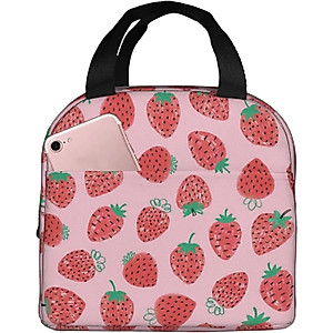 Giwawa Cute Strawberry Lunch Bag Insulated Lunch Box Kids Reusable Refrigerated Insulated Tote Bag Multifunctional School Work Lunch Container Home School Office Outdoor Use Bag