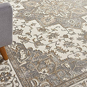 Kathy Ireland Grand Villa Persian Light Grey 8' x 10' Area -Rug, Easy -Cleaning, Non Shedding, Bed Room, Living Room, Dining Room, Kitchen (8x10)