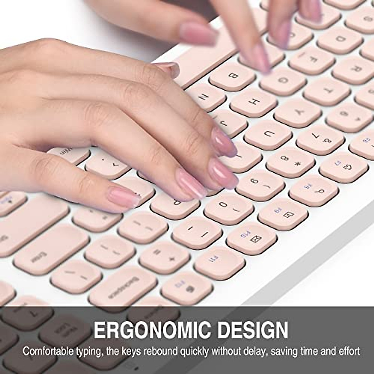 cimetech Wireless Keyboard and Mouse Combo, Compact Full Size Wireless Keyboard and Mouse Set Less Noise Keys 2.4G Ultra-Thin Sleek Design for Windows, Computer, PC, Notebook, Laptop - Bright Pink