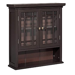 Teamson Home Neal Wooden Over The Toilet Bathroom Removable Wall Medicine Cabinet with 1 Fixed and 1 Adjustable Shelf 3 Storage Spaces 2 Glass Mosaic Doors and Crystal-Cut Acrylic Knobs, Espresso